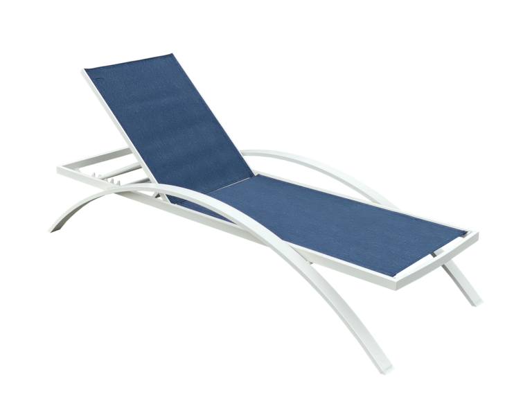 - HANKO SUNBED - White Alu & Navy Blue Textilene. - Edenko Thailand